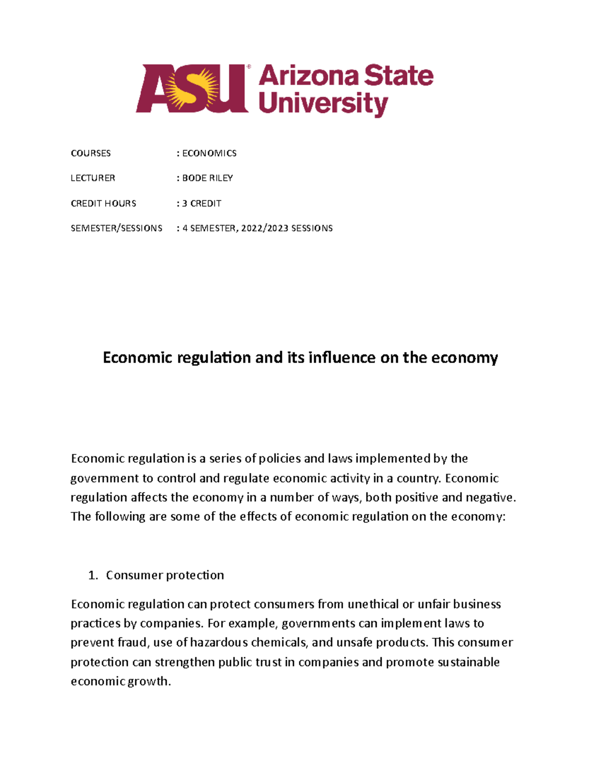 Economic regulation and its influence on the economy - COURSES ...