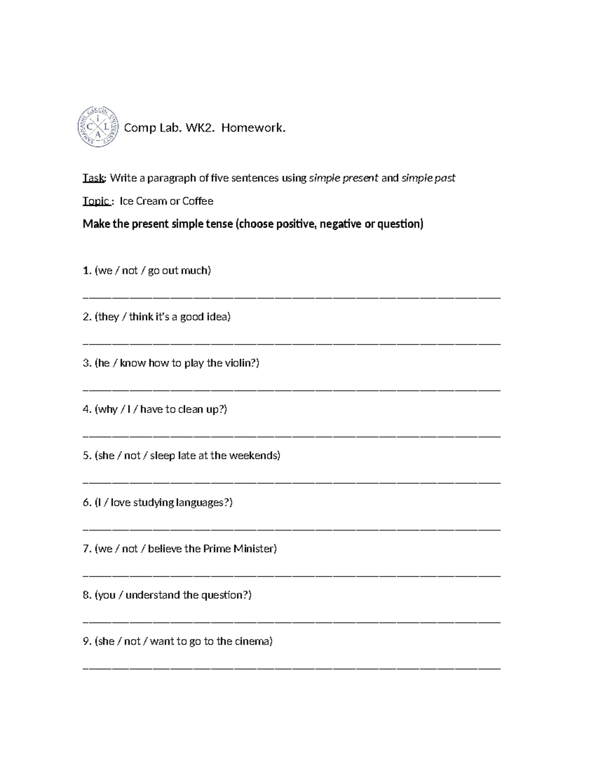 Comp Week 2 Common Errors Comp Lab Wk2 Homework Task Write A