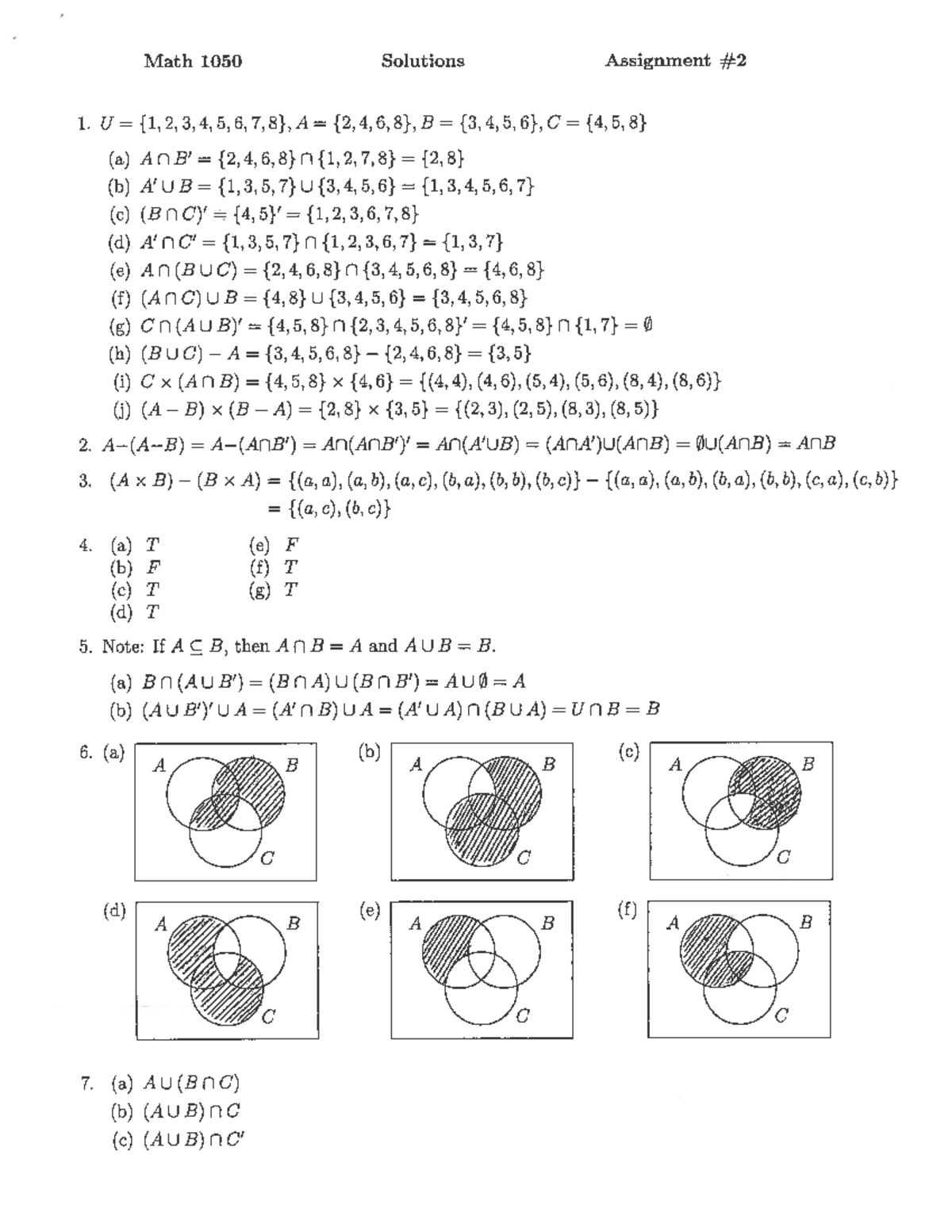 Solutions Assignment 2 Math 1050 Winter 2017 - Finite Mathematics I - Math 1050 Solutions - Studocu
