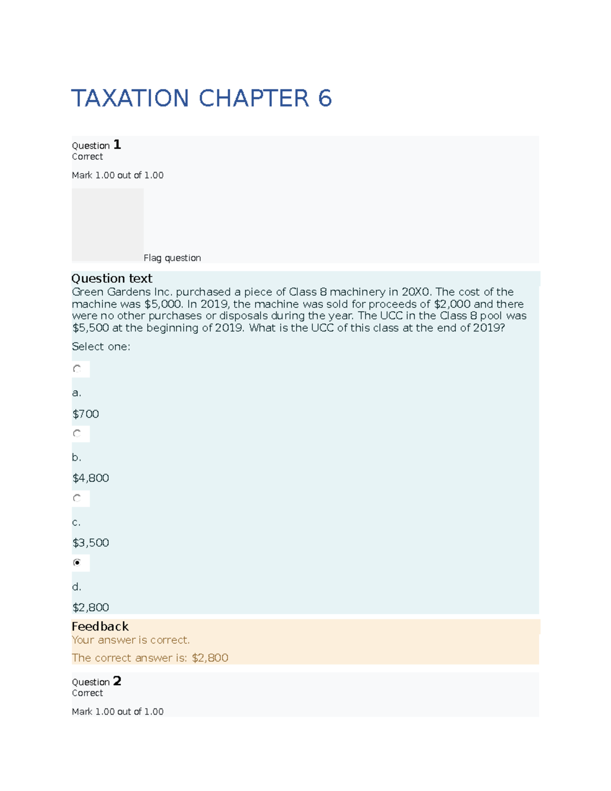 Taxation Chapter 6 quiz sol - TAXATION CHAPTER 6 Question 1 Correct ...