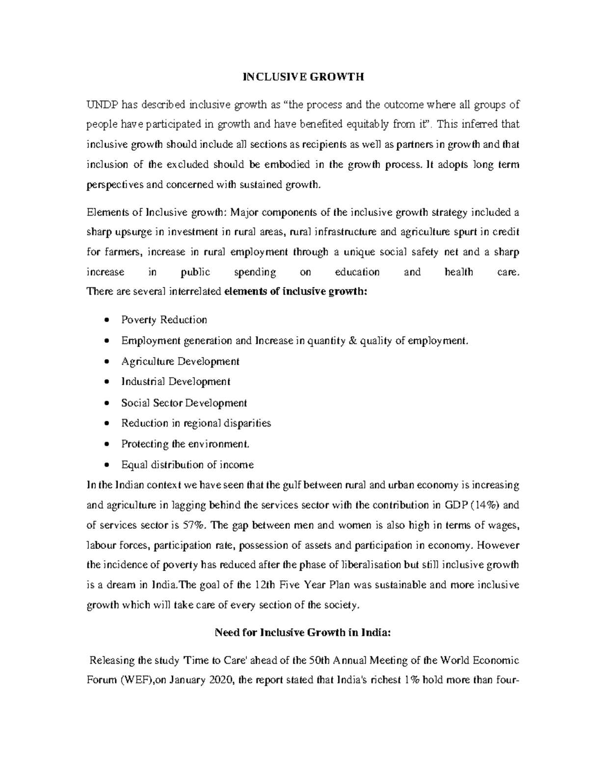 Inclusive growth - This inferred that inclusive growth should include ...