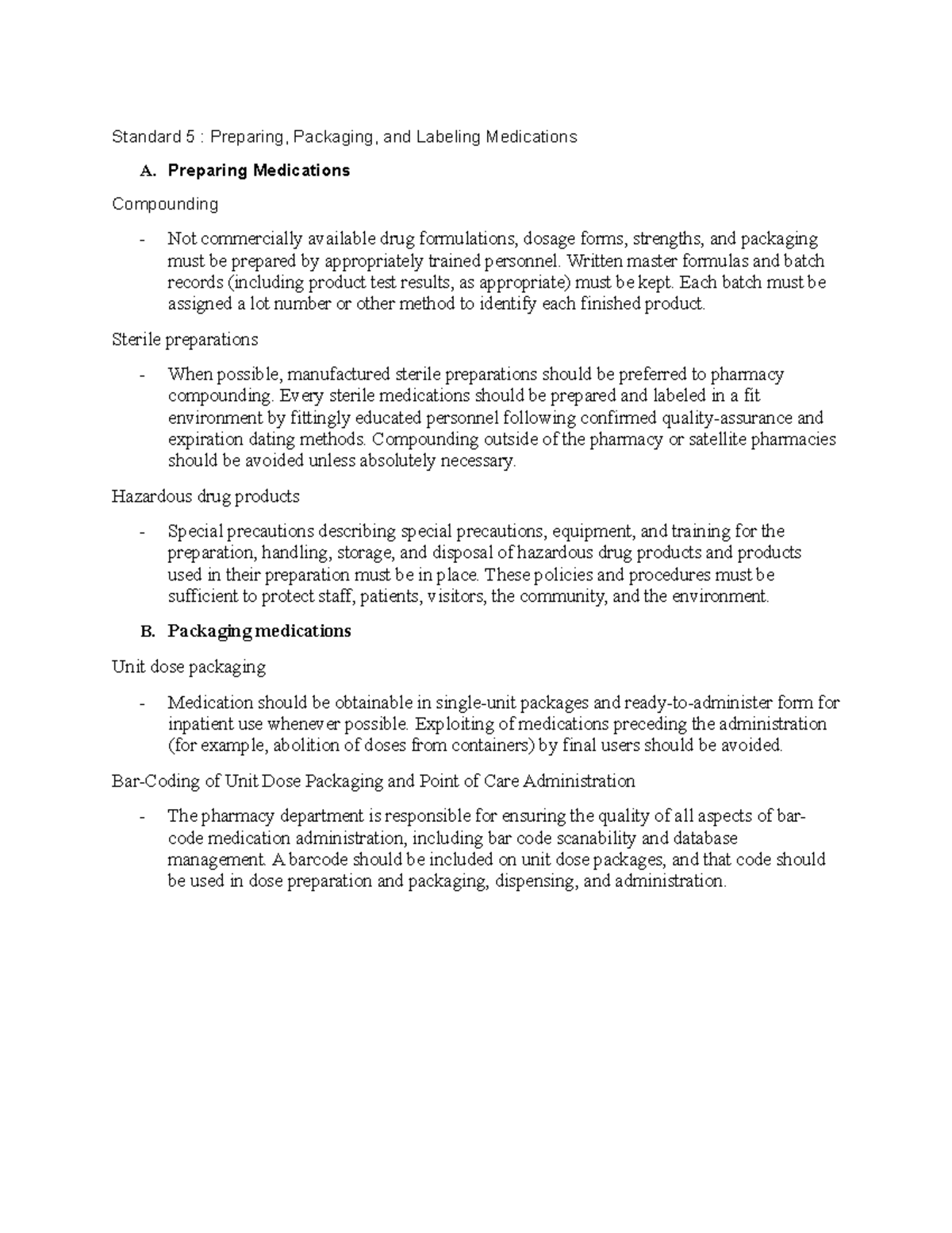 ASS 1 - explanation - Standard 5 : Preparing, Packaging, and Labeling ...