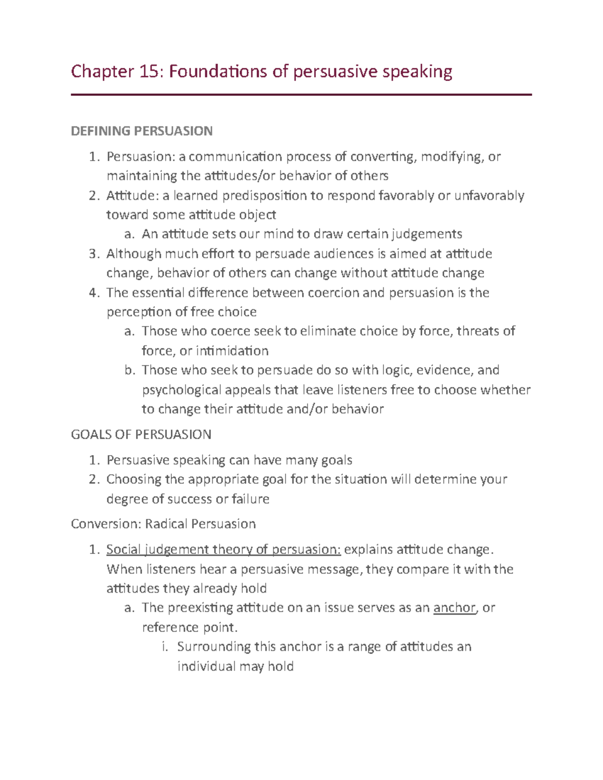 Comm Chapter 15 notes - Chapter 15: Foundations of persuasive speaking ...