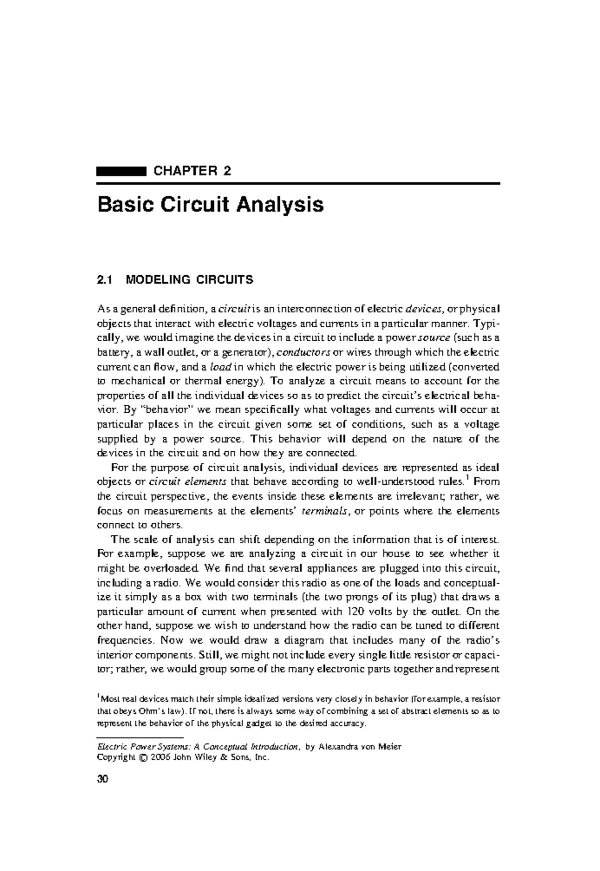 Von Meier 2006 Ch2 Basic Circuit Analysis - &CHAPTER 2 Basic Circuit Analysis 2 MODELING - Studocu