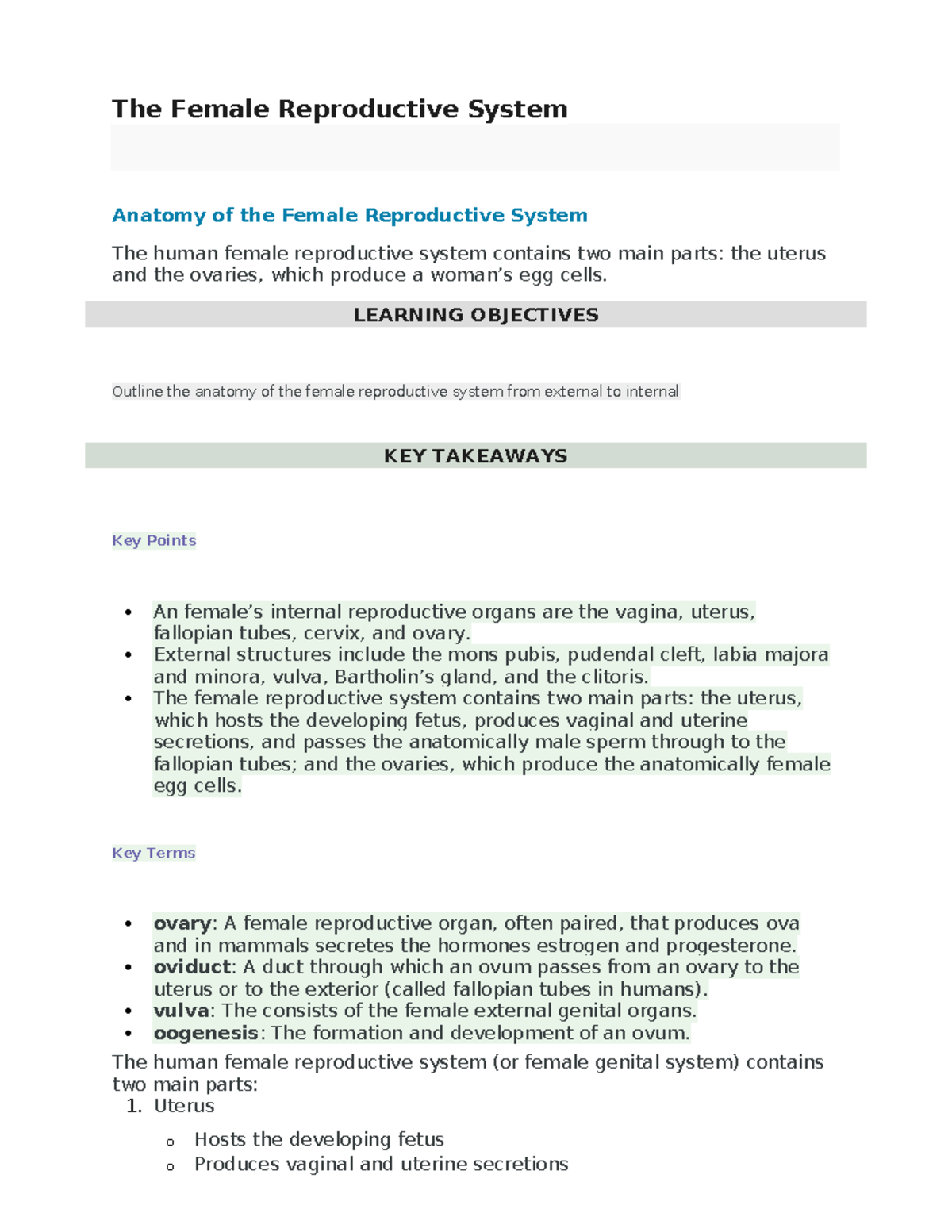 Female Reproductive System notes - The Female Reproductive System ...