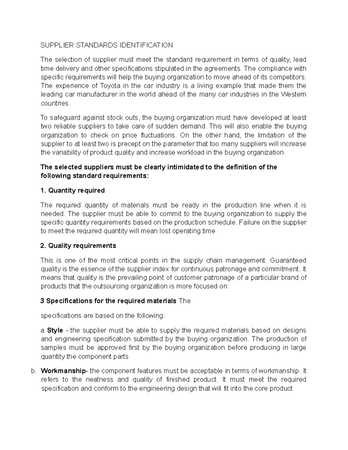Lesson 46 Supplier Standards Identification - SUPPLIER STANDARDS ...