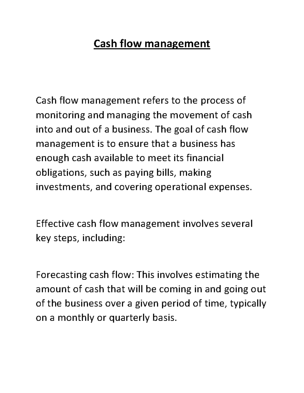 Cash flow management 1 - Cash flow management Cash flow management ...