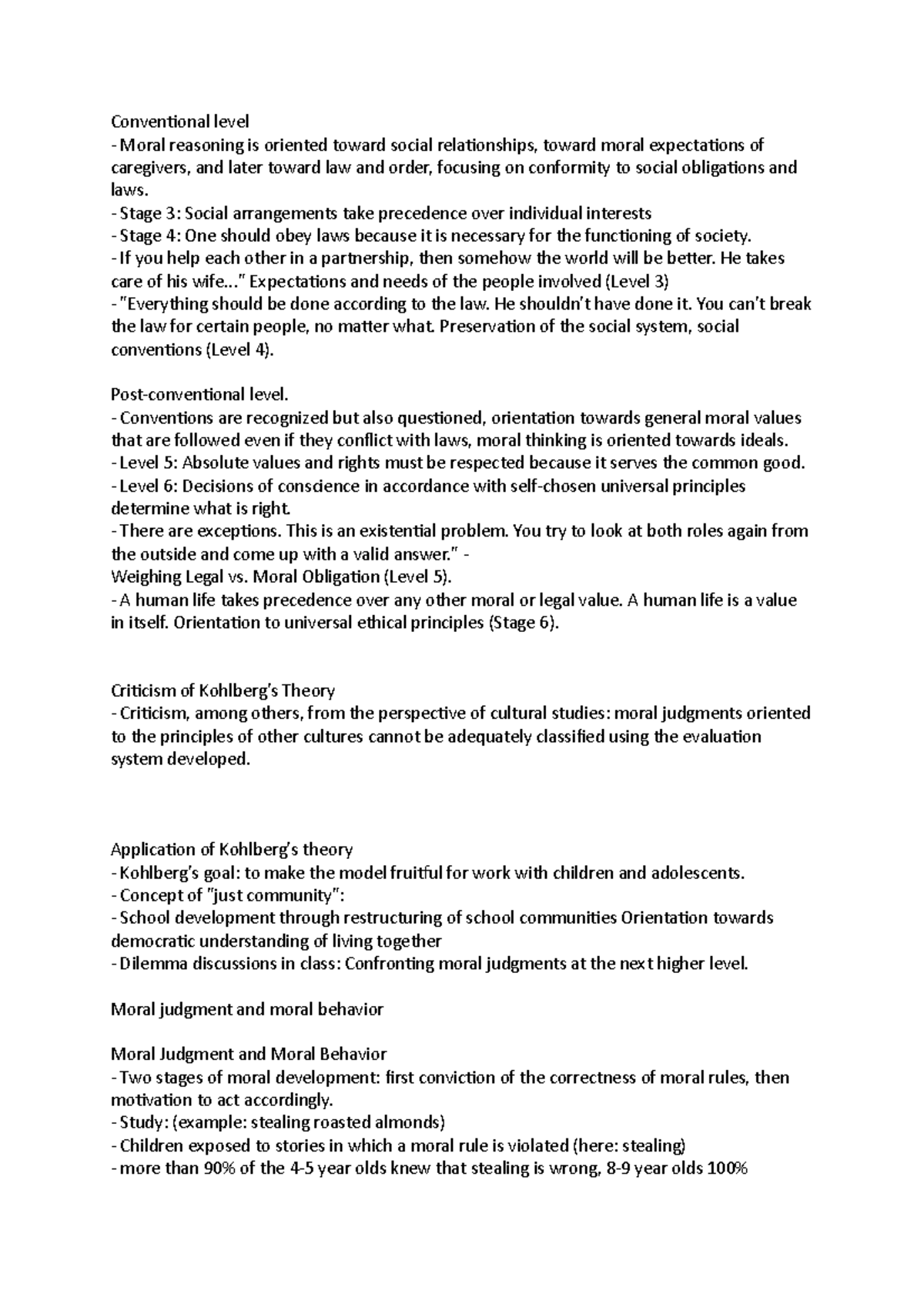 Conventional level - Abnormal Psychology - Conventional level Moral ...