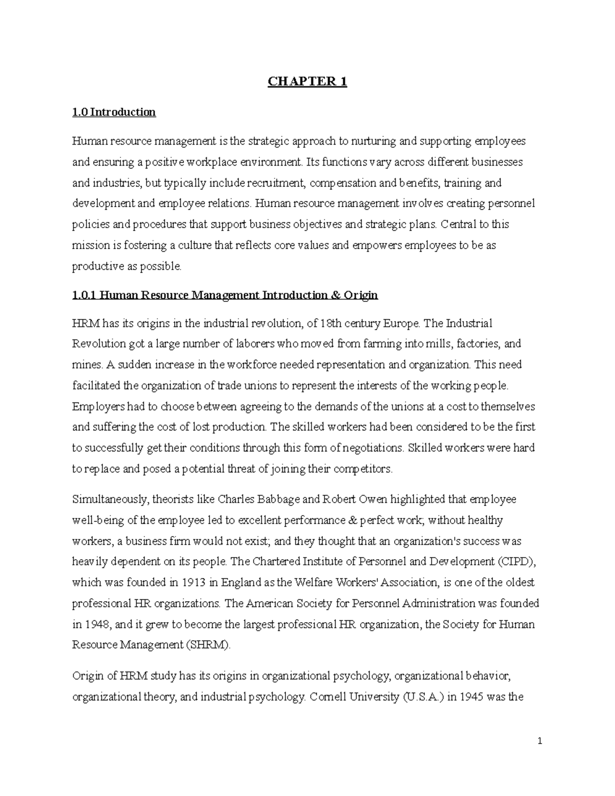 Chapter 1 - Intro on us denim - CHAPTER 1 1 Introduction Human resource management is the ...