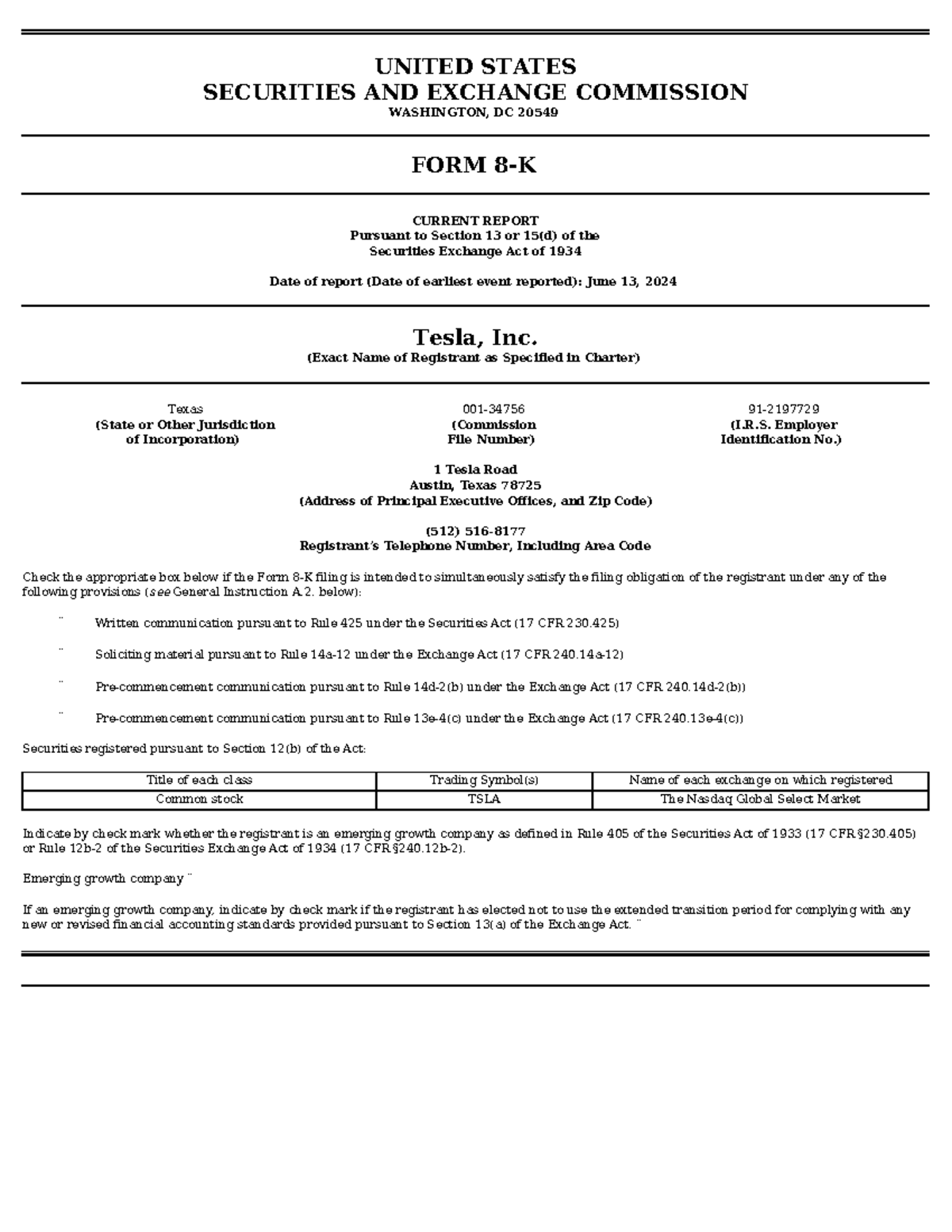 Tm2413800 d31 8k-gen - Tesla Financial Document - UNITED STATES ...