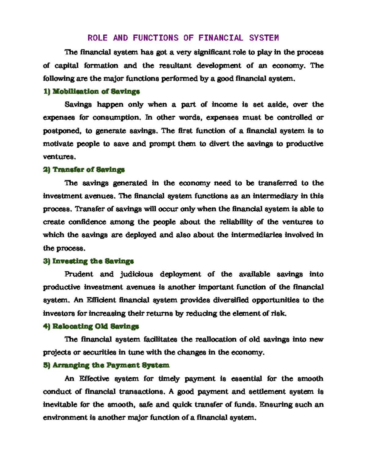 ROLE AND Functions OF Financial System - ROLE AND FUNCTIONS OF ...