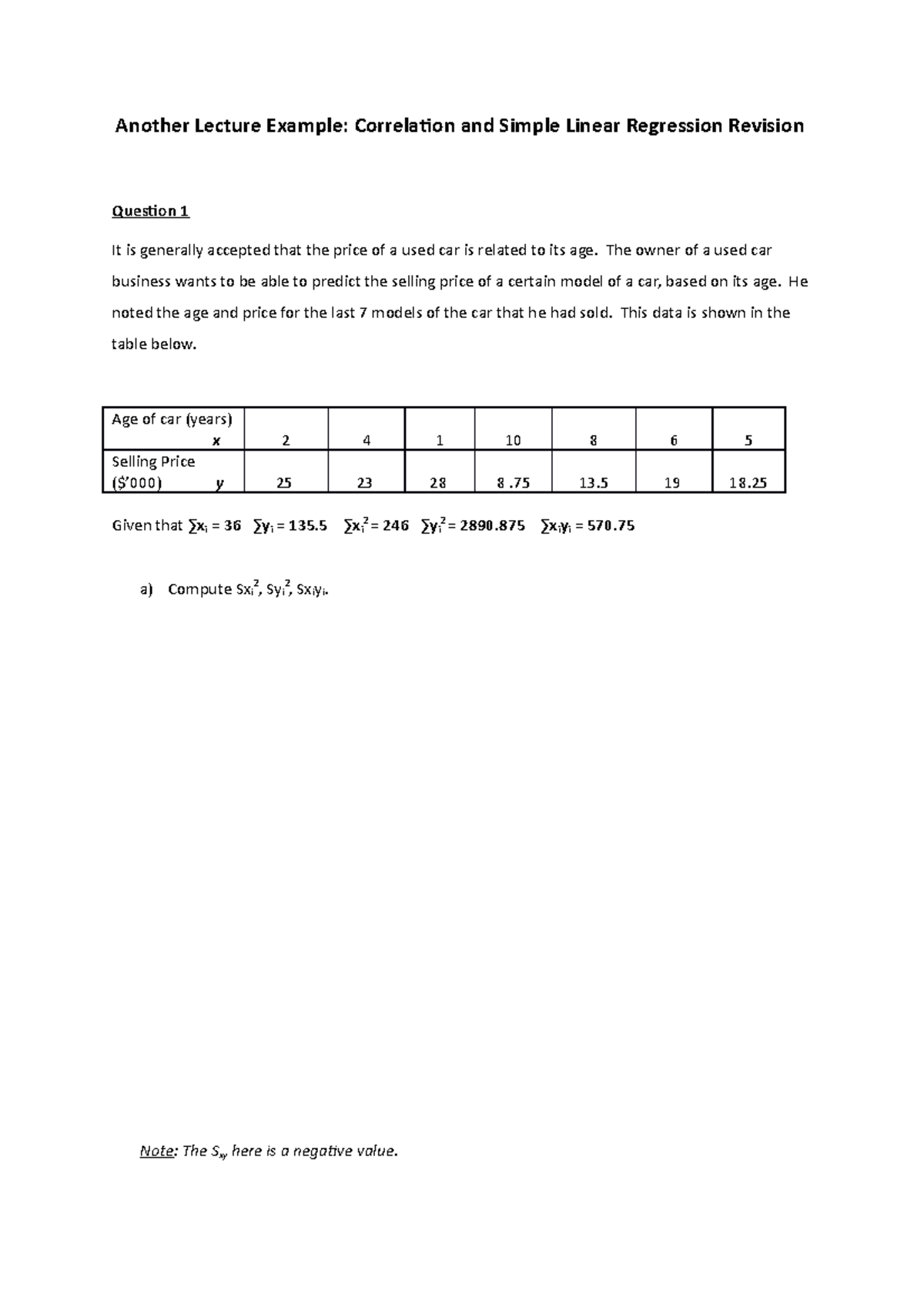 Week 10 lecture eg (neg correlation) - Another Lecture Example ...