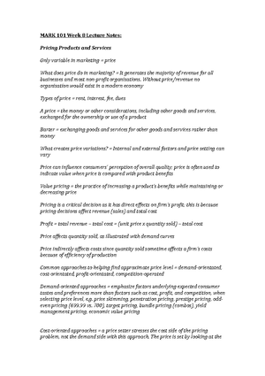 MARK101 Lecture Summary and Important Points - Lecture 2 Week 2 (10/3 ...