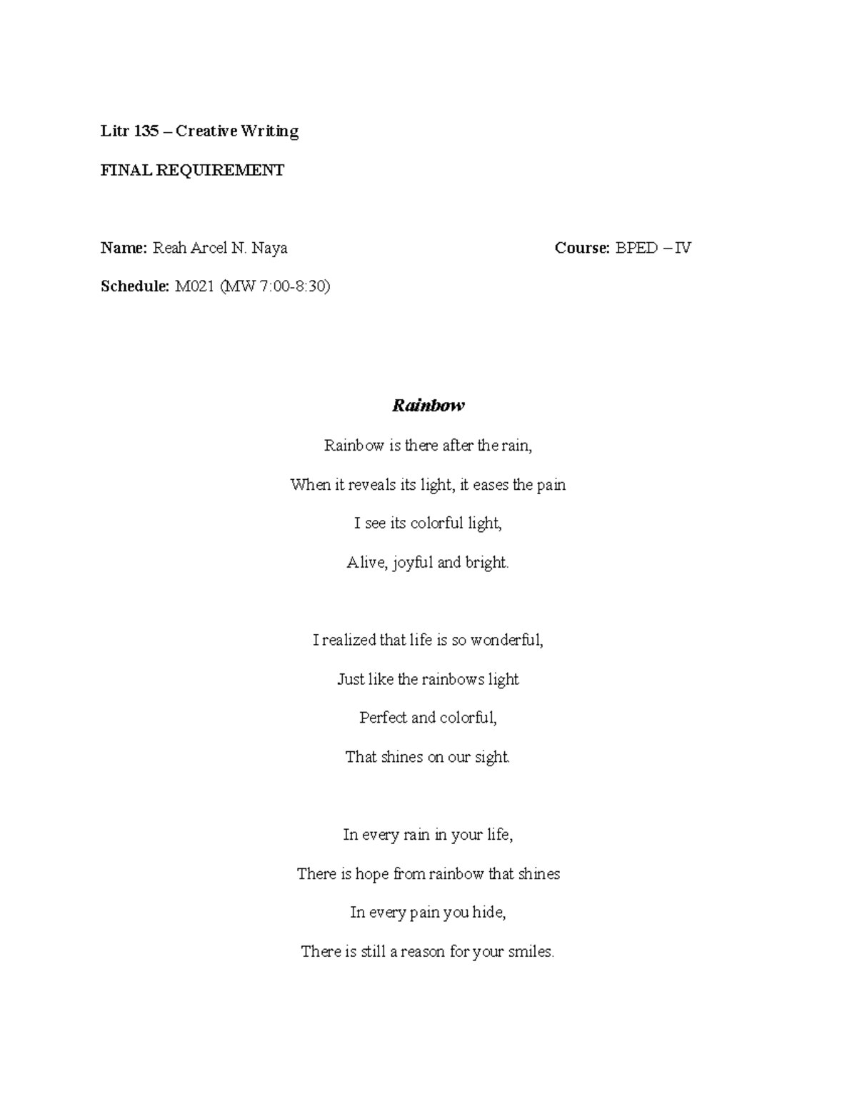 NAYA Creative Writing Final Requirement(Poem) - Litr 135 – Creative ...