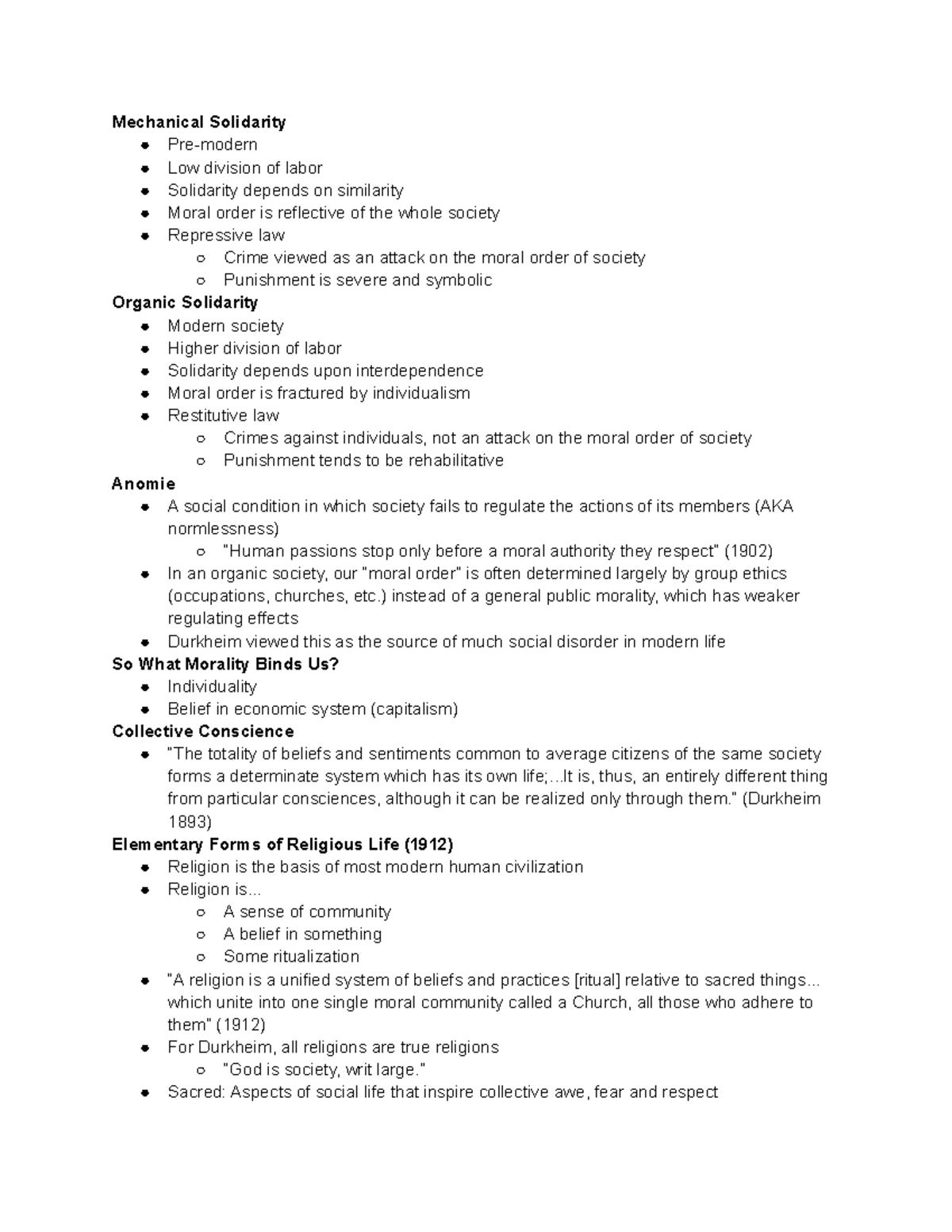 Solidarity and Religion - Mechanical Solidarity Pre-modern Low division ...