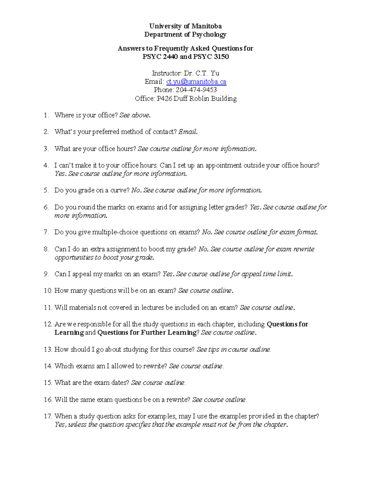 PSYC 3150 Beh Mod Applications FAQ 2018-2019 T2 - University of Manitoba Department of ...