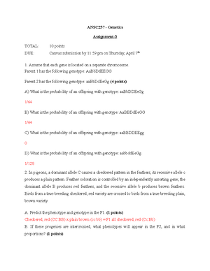 Assign 2 Genetics - ANSC 257 – Genetics Assignment- Brianna Levisay ...