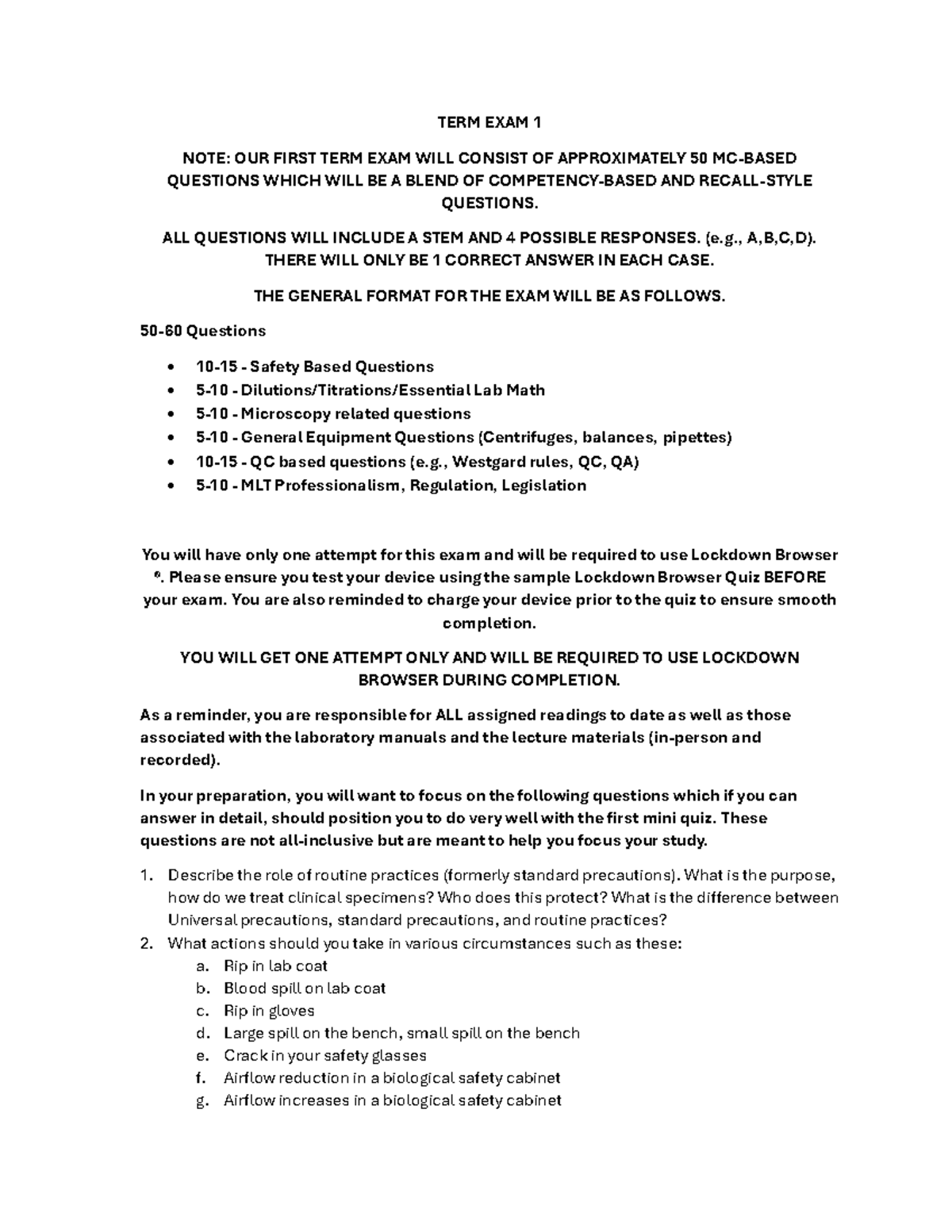 Term Exam 1 - Study Guide - TERM EXAM 1 NOTE: OUR FIRST TERM EXAM WILL ...