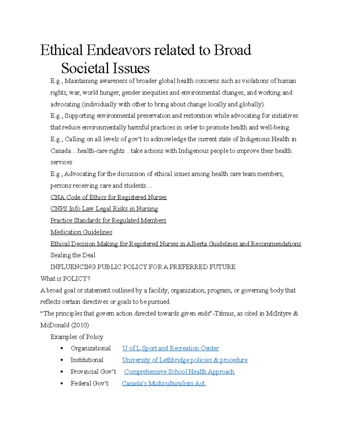 Ethical Endeavors related to Broad Societal Issues - , Maintaining ...