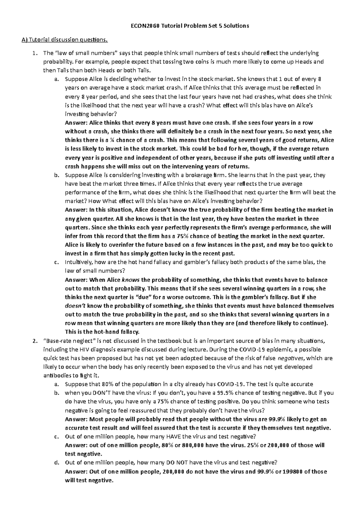 Tutorial 5 Solutions - ECON2060 Tutorial Problem Set 5 Solutions A ...