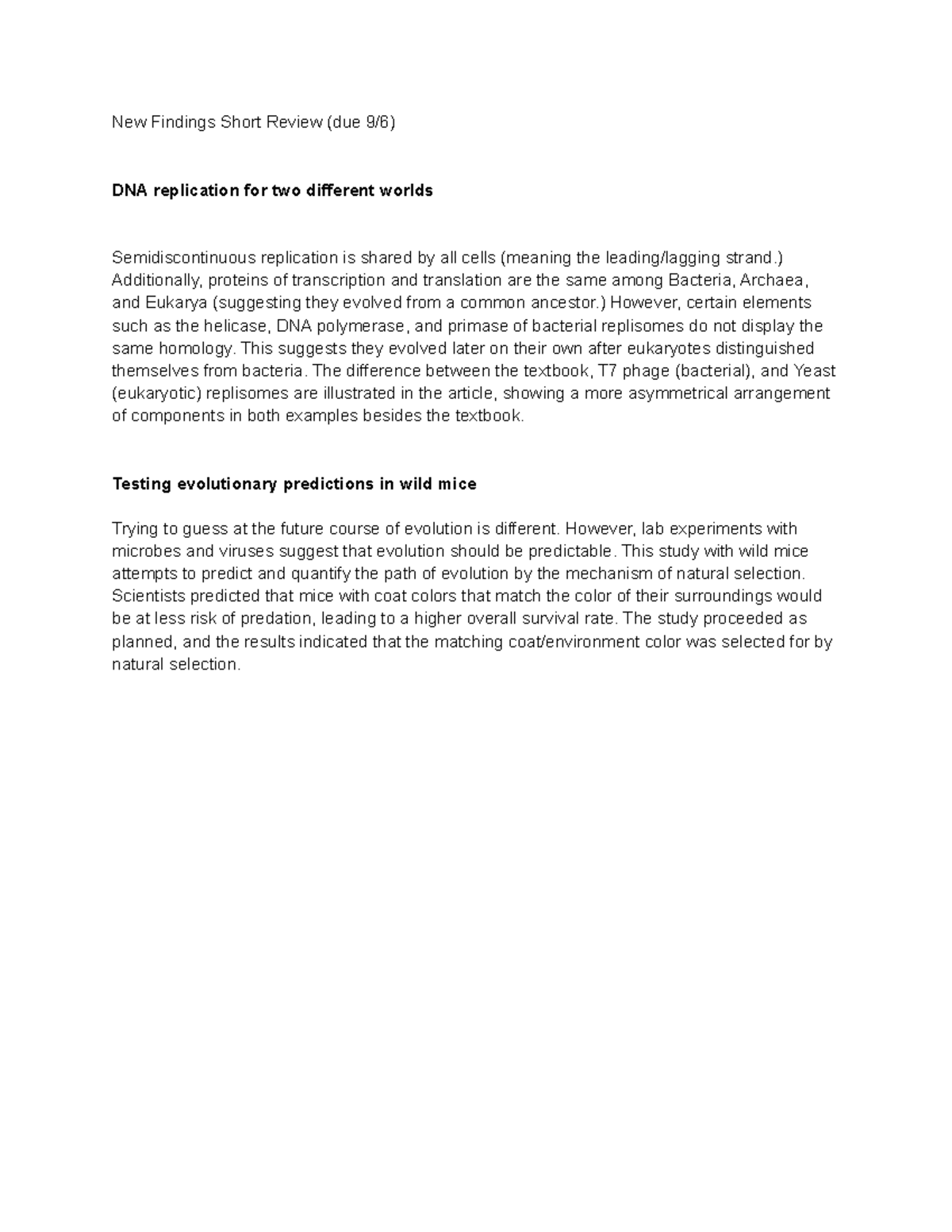 New Findings Short Review Genetics - New Findings Short Review (due 9/6 ...