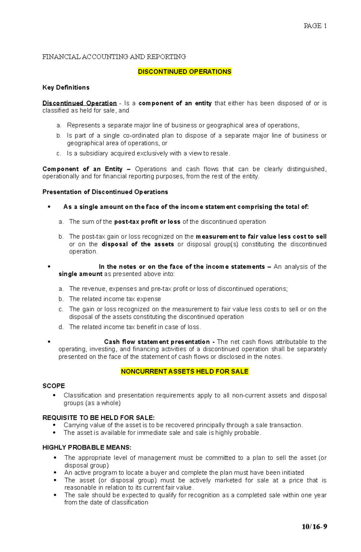 #05 PFRS 5 (Discont. Operations) - Financial Accounting - PangSU - Studocu