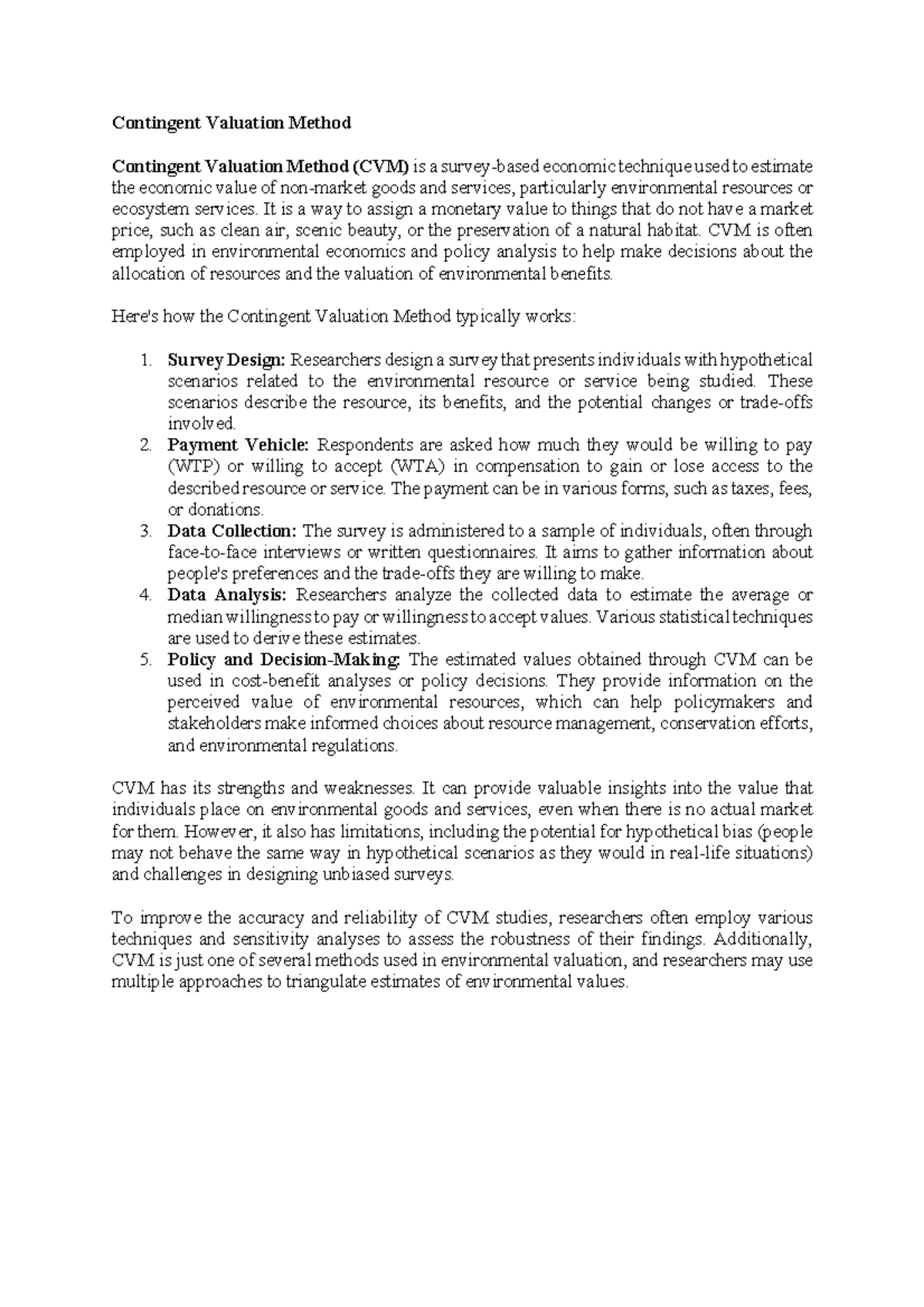 Contingent Valuation Method - Contingent Valuation Method Contingent ...