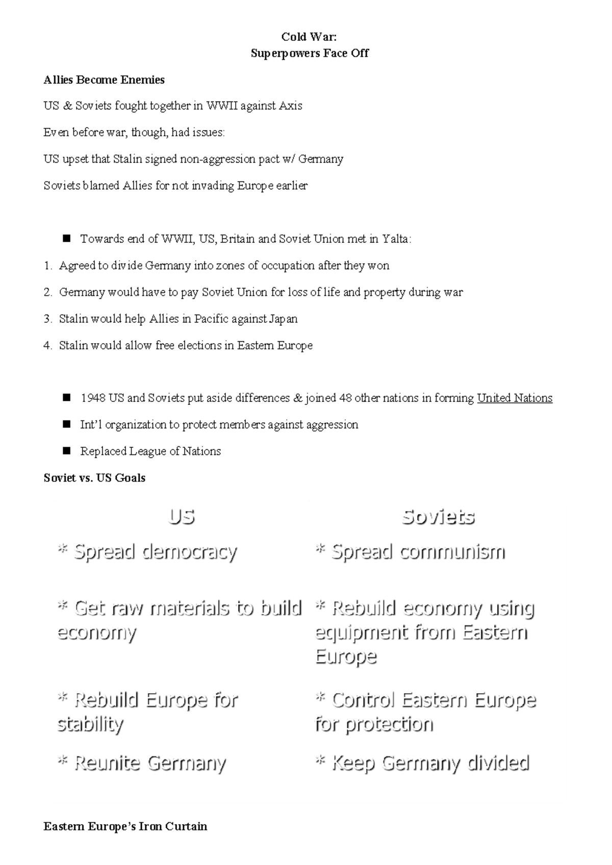 Cold War - notes - Cold War: Superpowers Face Off Allies Become Enemies ...