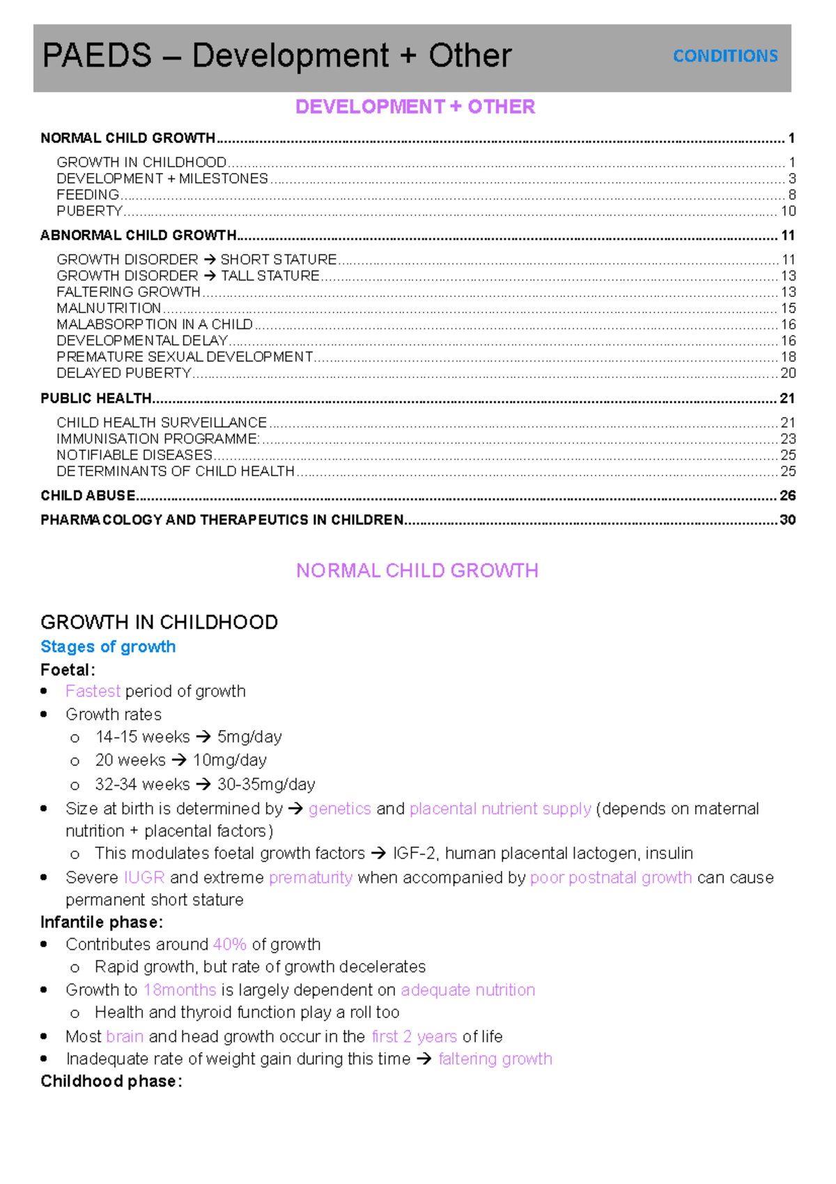 Paediatric development - DEVELOPMENT + OTHER NORMAL CHILD - Studocu