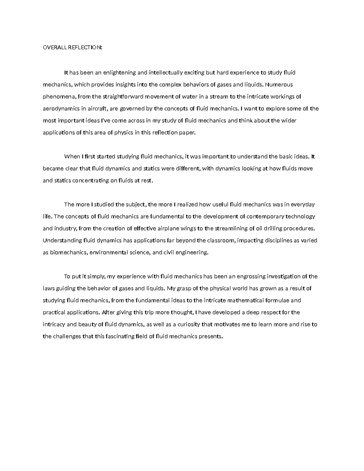 Sample Overall Reflection - OVERALL REFLECTION: It has been an ...