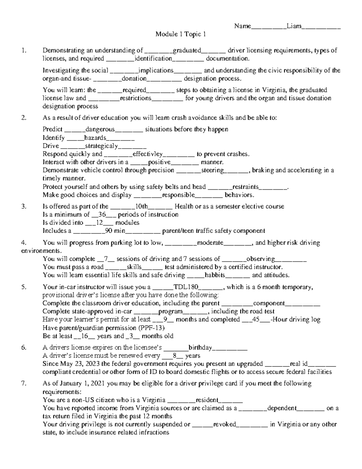 2023 Module 1 Topic 1 and 2 3 Sheet - Name__________Liam ...