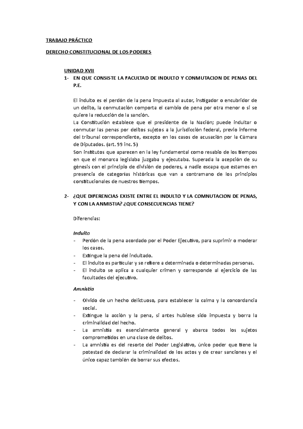 Trabajo Práctico Unidad XVII Derecho Poderes - TRABAJO PRÁCTICO DERECHO ...