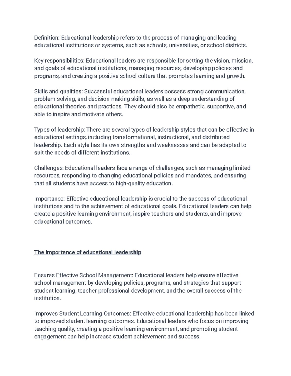 Educational Leaderhsip Notes - Definition: Educational leadership ...