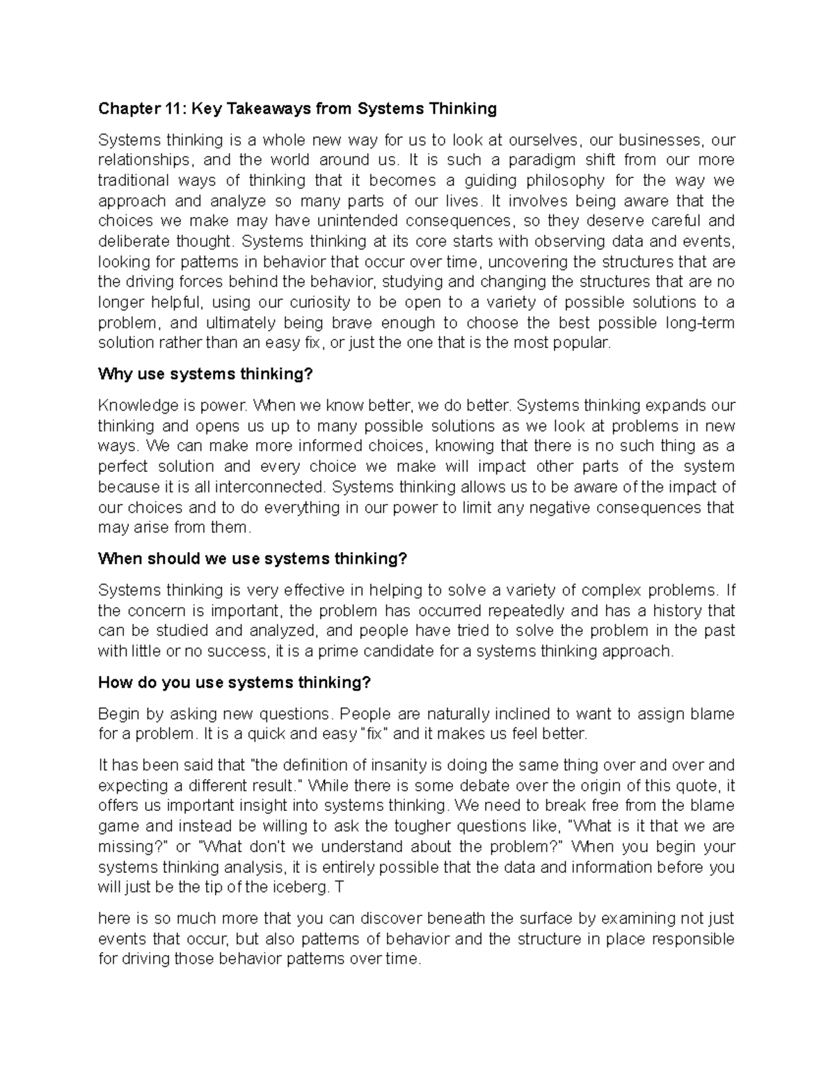 MODULE 11- The Art Of Thinking In Systems - Chapter 11: Key Takeaways from Systems Thinking ...