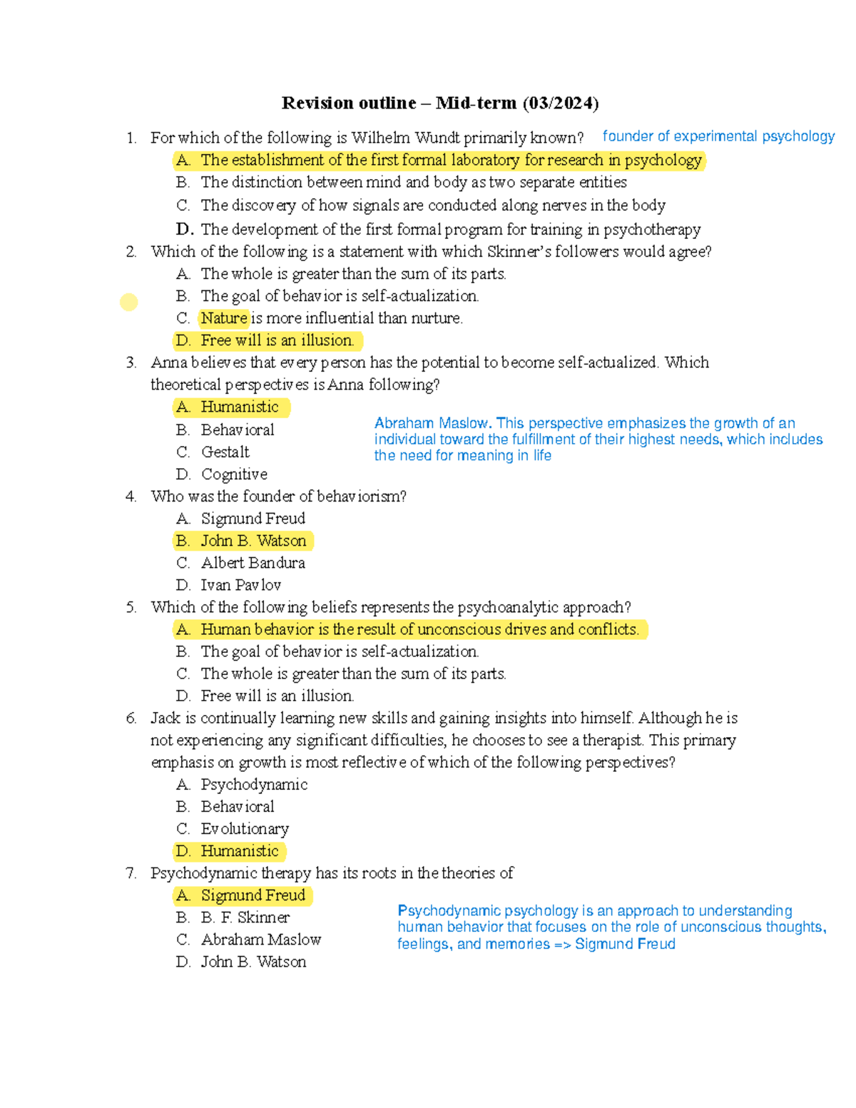 Revision outline mid-term (03-2024) - Revision outline – Mid-term ( 03 / 2024 ) For which of the ...