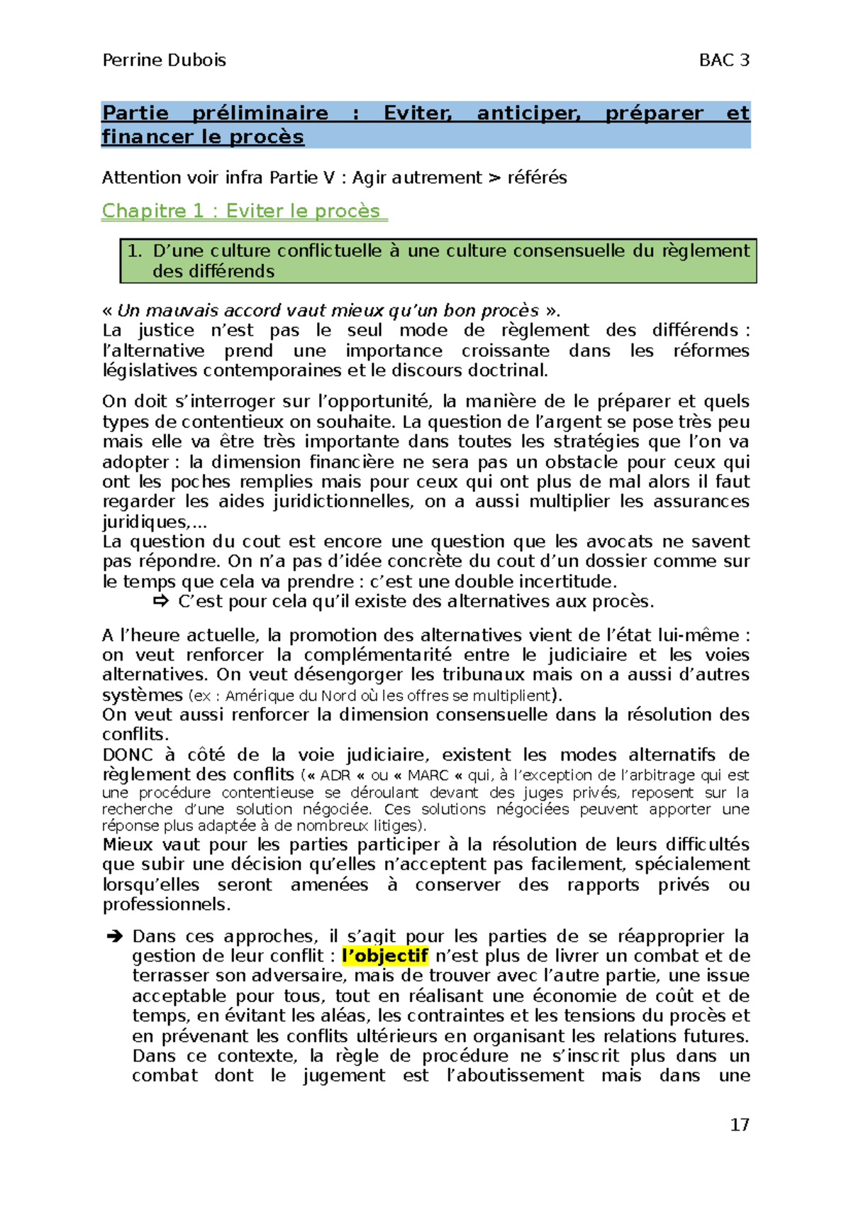 Synthèse 2 - partie préliminaire - Partie préliminaire : Eviter ...