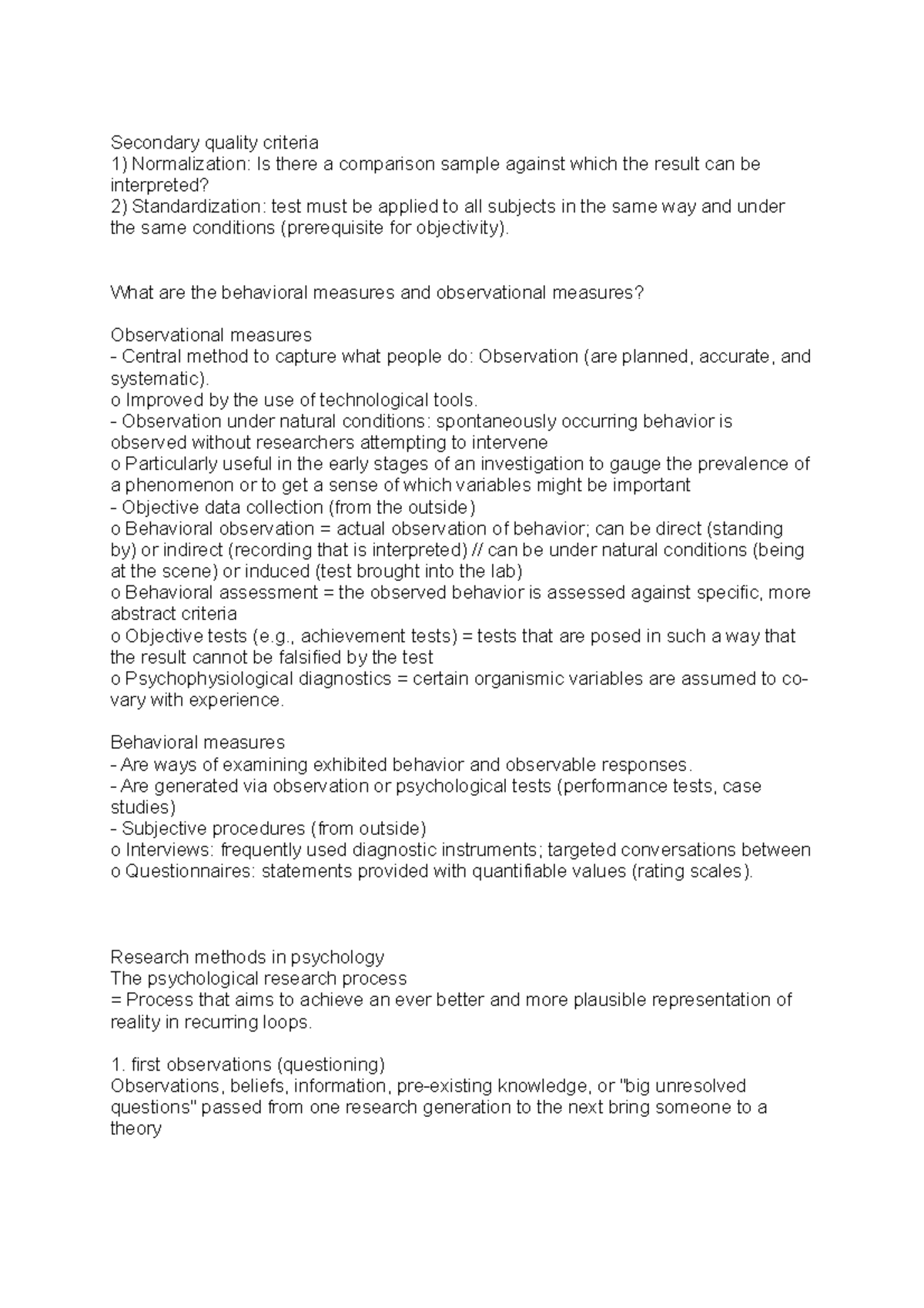 Secondary quality criteria - Secondary quality criteria Normalization ...