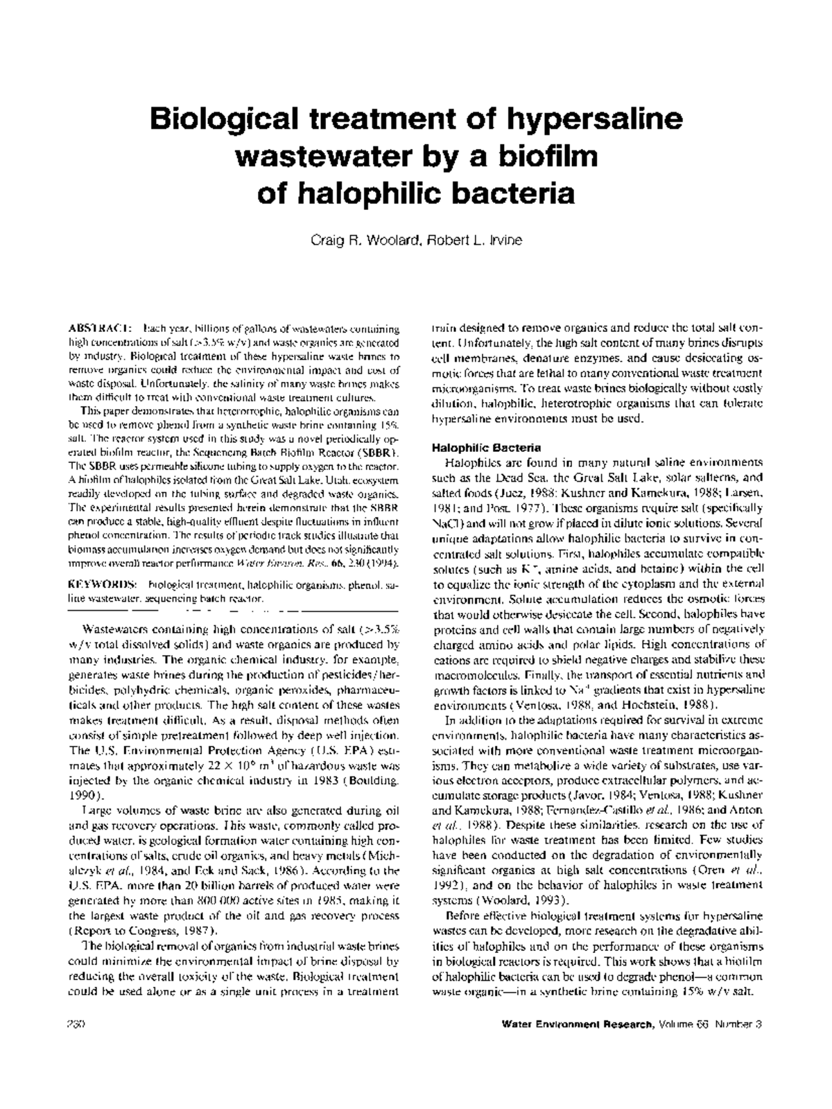 Woolard 1994 - journal organic chemistry - Biological treatment of ...