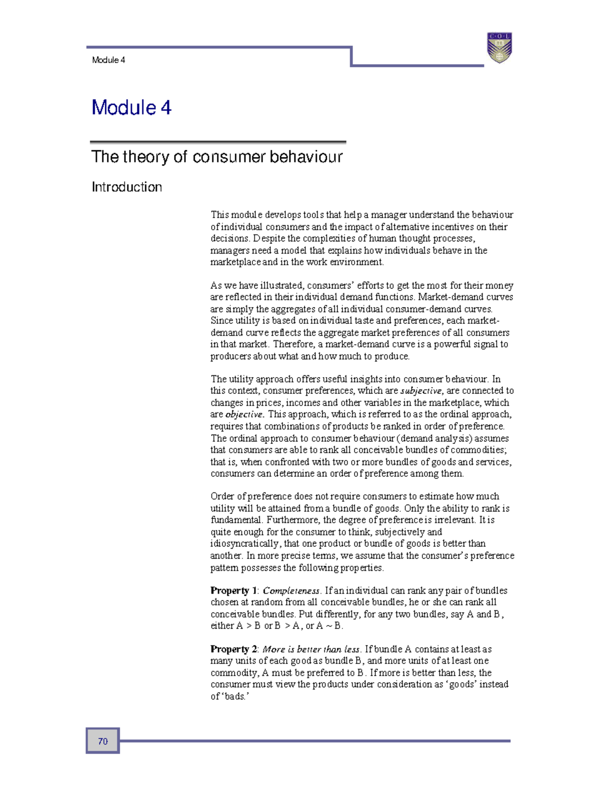 Module 4 Module 4 Module 4 Module 4 The Theory Of Consumer Behaviour Introduction This