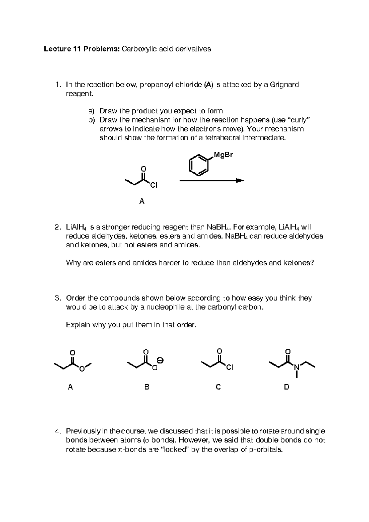 Lecture 11 Problems (Additional) - Lecture 11 Problems: Carboxylic acid ...