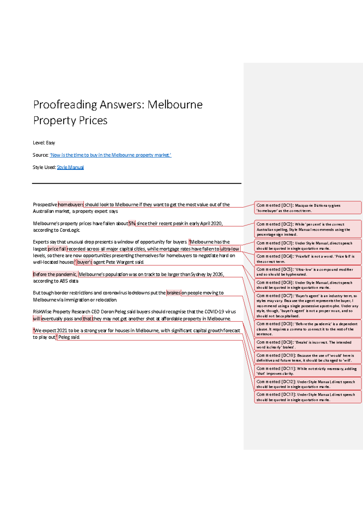 Proofreading Answers Melbourne Property Prices - Proofreading Answers ...