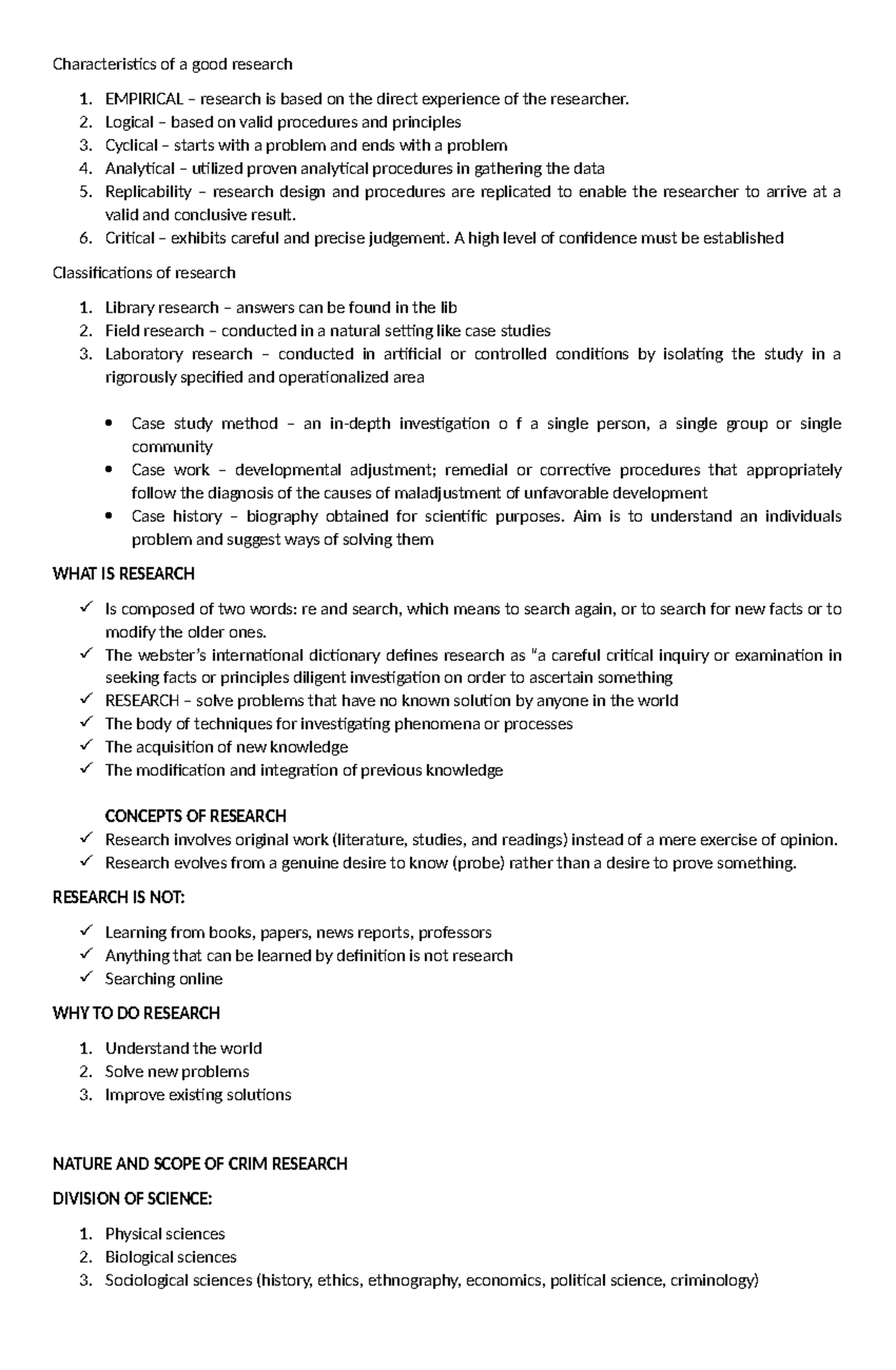 criminological research 1 - Characteristics of a good research 1 ...