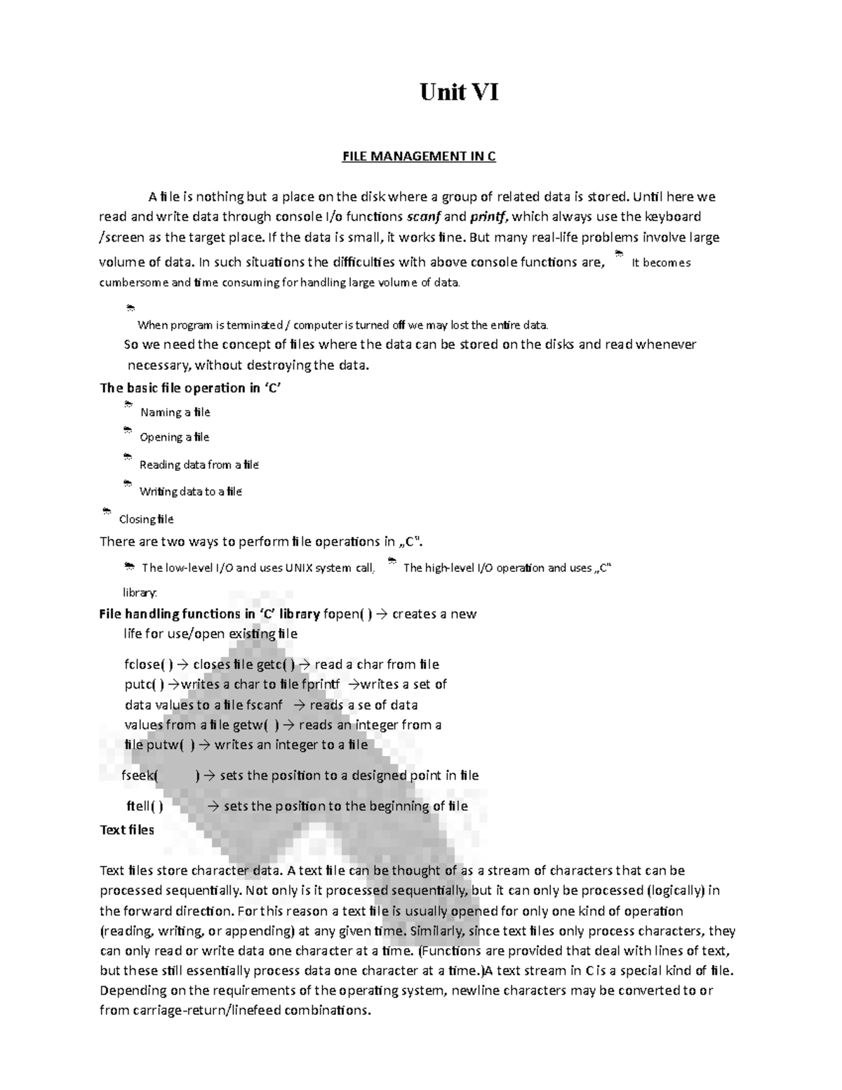Unit VI FILE Management IN C uptadedcse - Unit VI FILE MANAGEMENT IN C A file is nothing but a ...