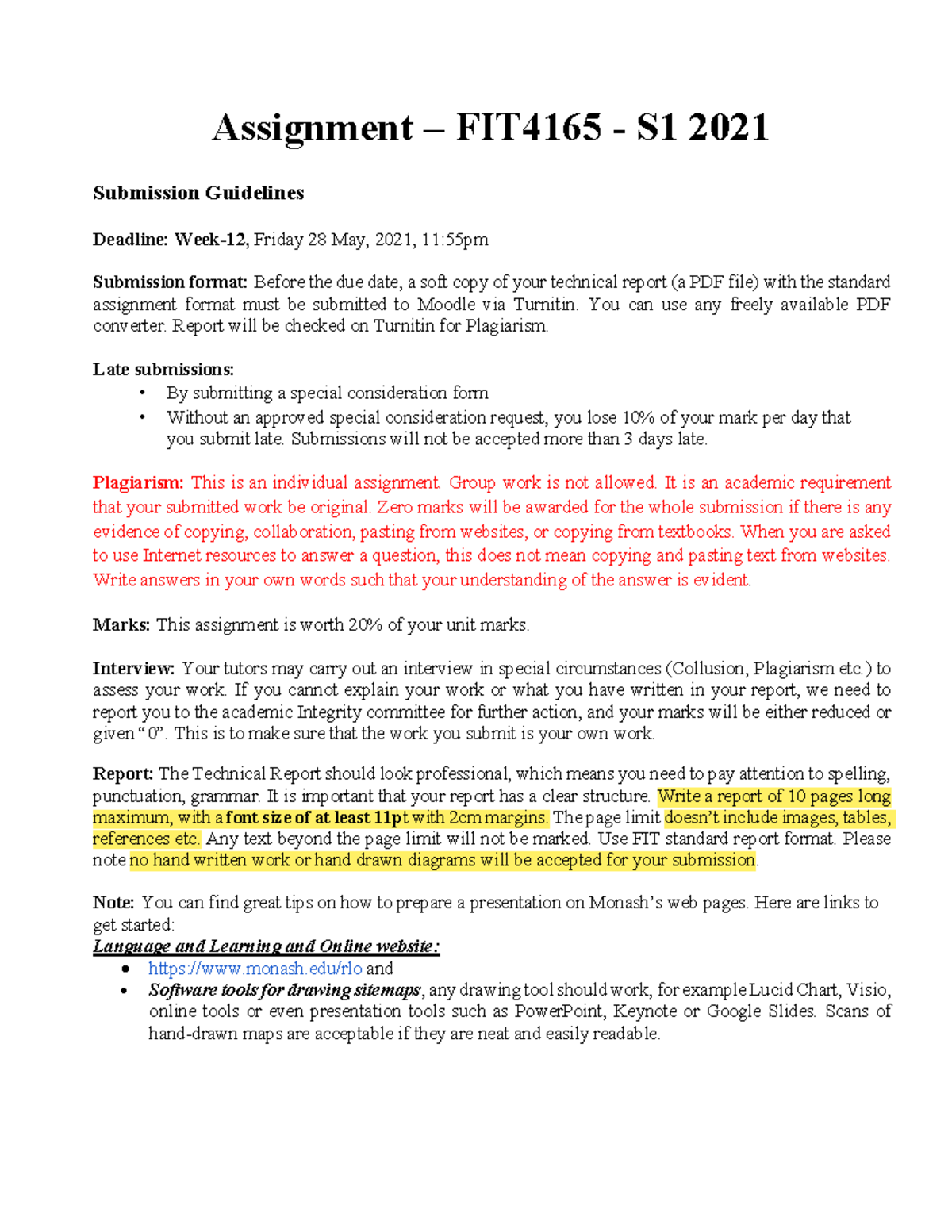 FIT4165 S1 2021 Assignment - Assignment – FIT4 165 - S1 2021 Submission ...