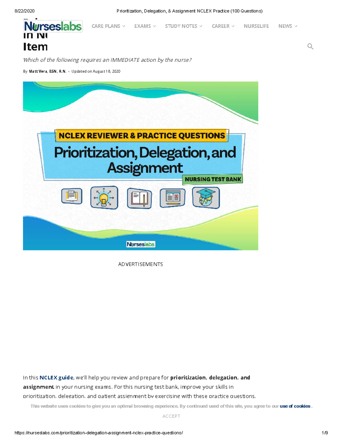 Prioritization, Delegation, & Assignment Nclex Practice (100 Questions ...