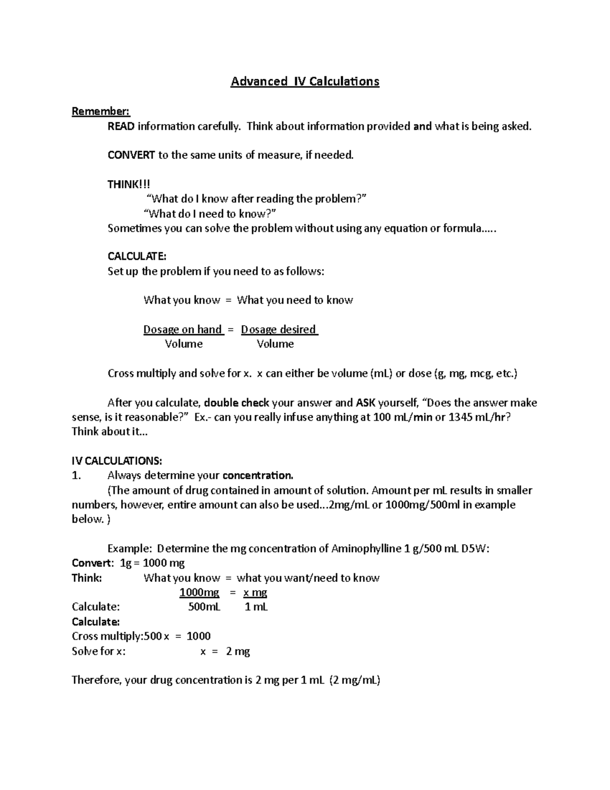 IV Calculations-Advanced - Advanced IV Calculations Remember: READ ...