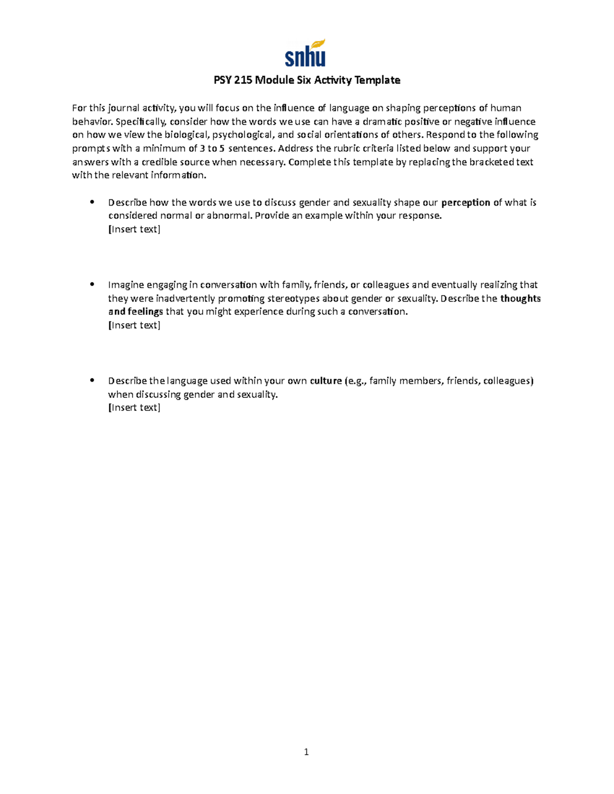 PSY 215 Module Six Activity Template - PSY 215 Module Six Activity ...