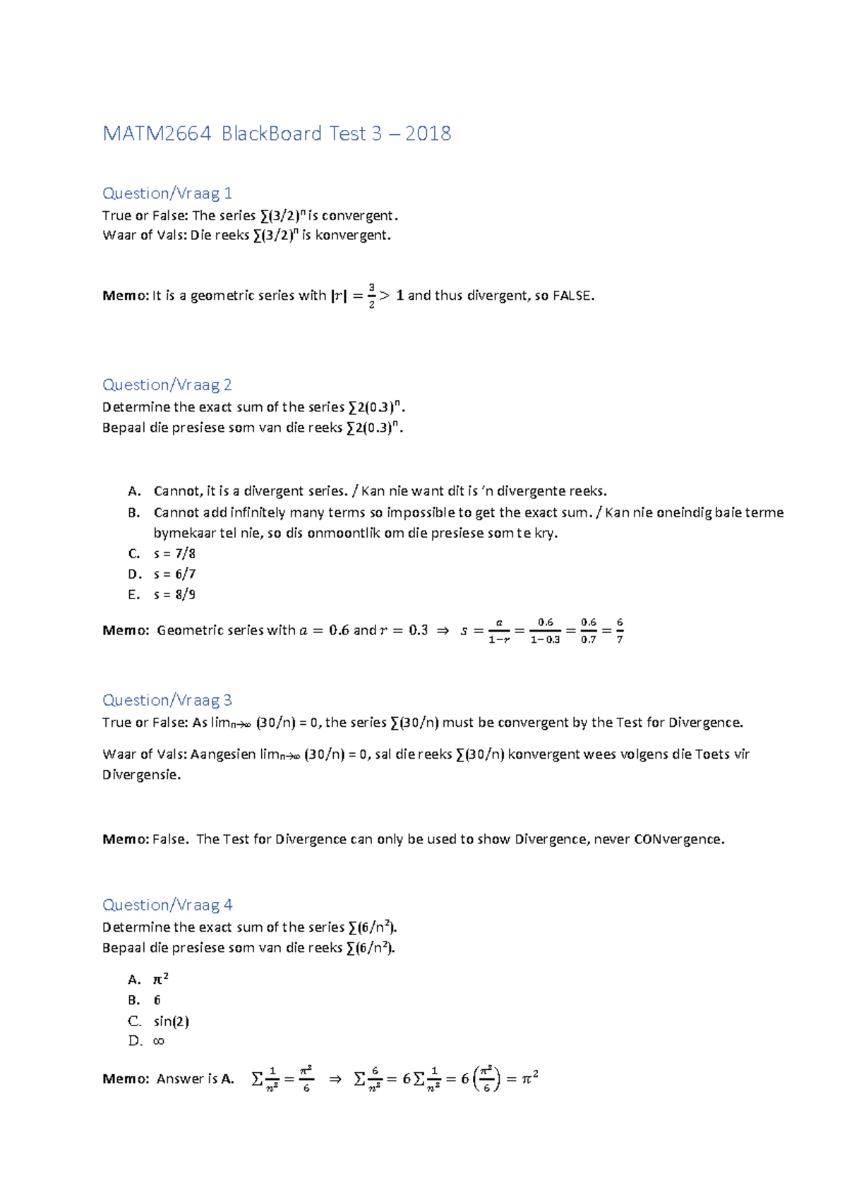 MATM2664 BB test 3 of 2018 - MATM2664 BlackBoard Test 3 – 2018 Question ...
