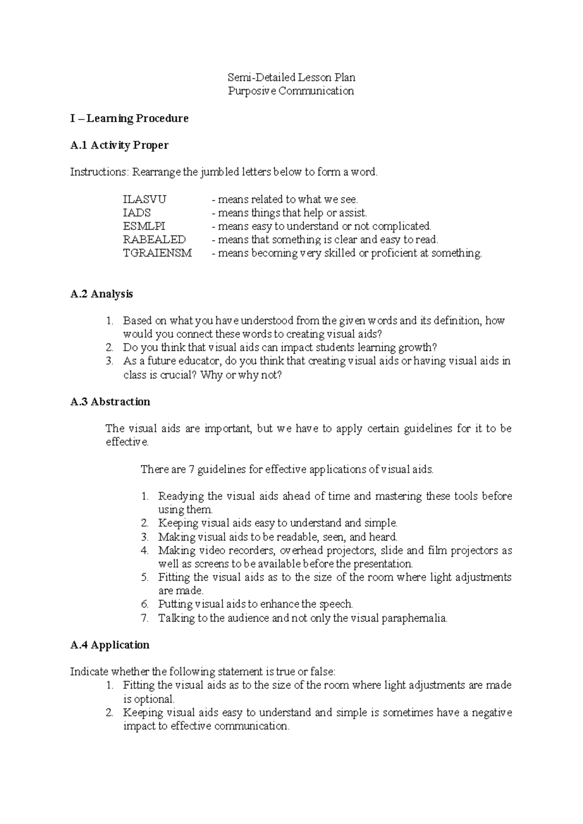 Visual AIDS Docuyan - Semi-Detailed Lesson Plan Purposive Communication ...