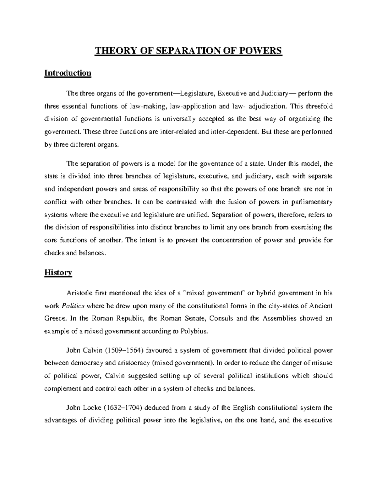 22022018 064716-Separation of powers - THEORY OF SEPARATION OF POWERS Introduction The three ...